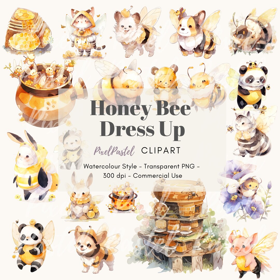 Watercolor Honey Bee Clipart Kawaii Animal Bumble Bee Clipart PNG ...