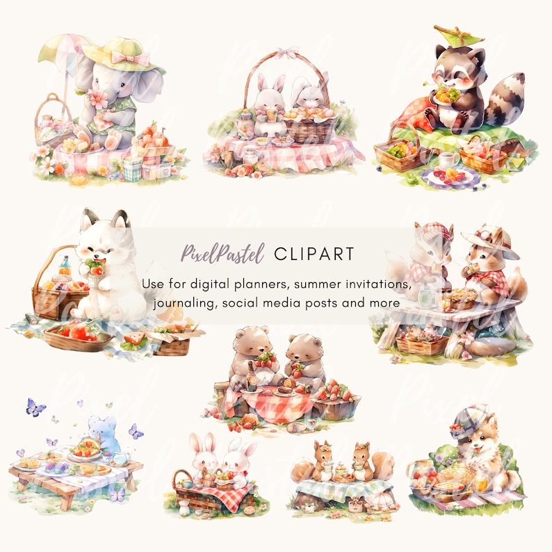Picnic Animal Clip Art Summer Animal Clip Art Cute Animals - Etsy