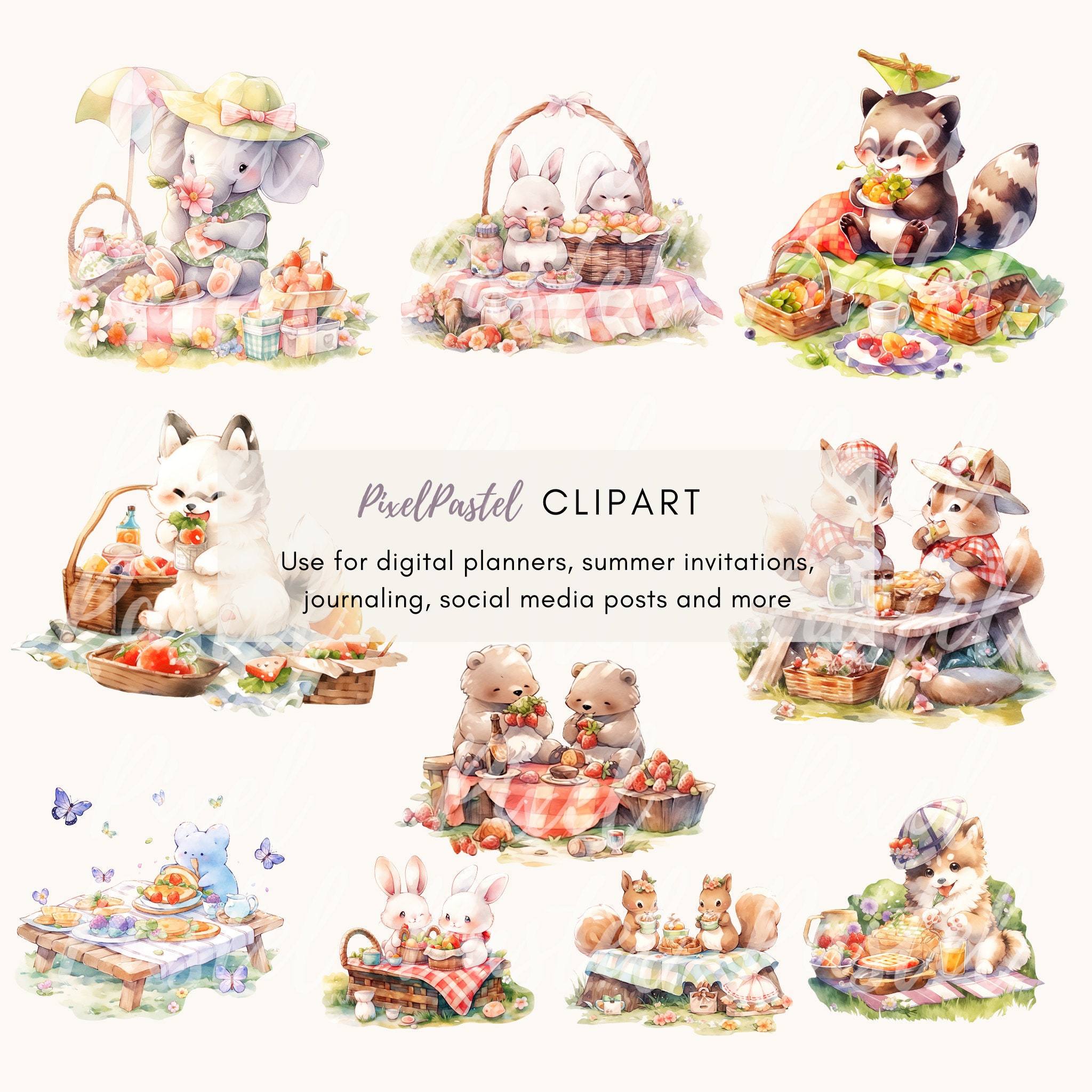 Picnic Animal Clip Art Summer Animal Clip Art Cute Animals Clipart ...