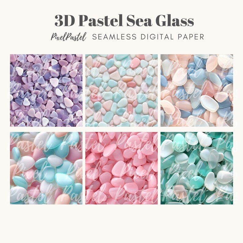 3D Pastel Sea Glass Digital Paper Seamless Pattern Beach Sea Glass ...