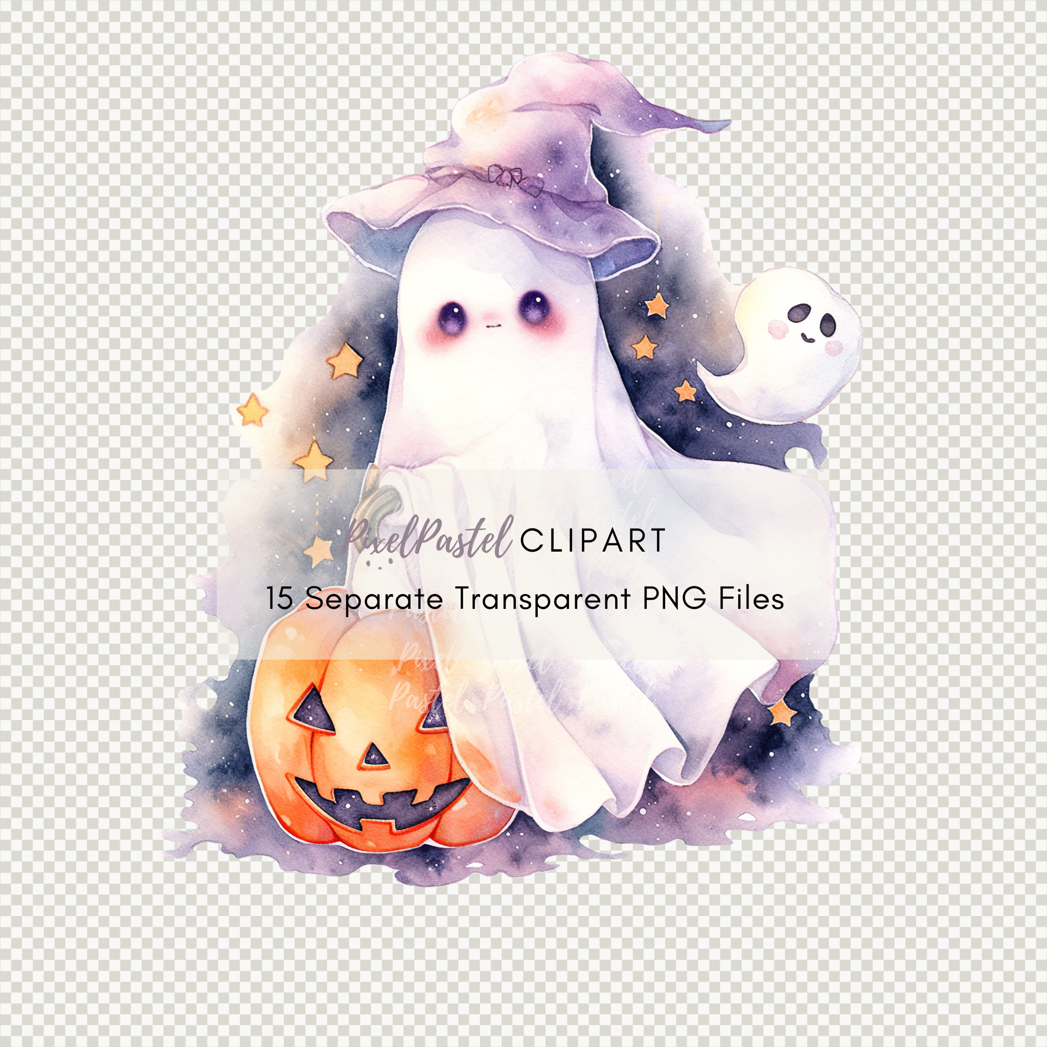 Watercolor Halloween Ghosts Clip Art Cute Floral Pastel Ghosts PNG Junk ...