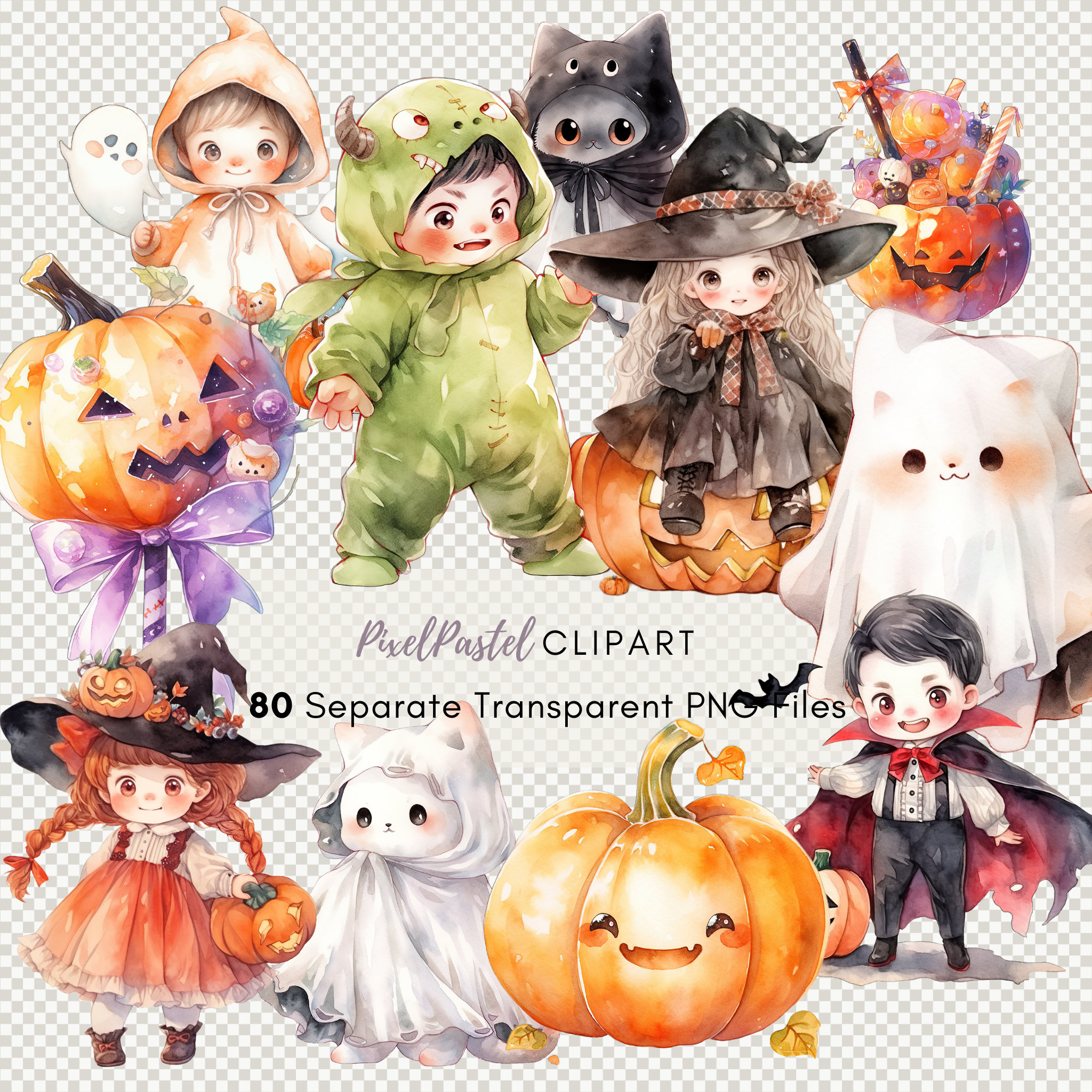 Watercolor Halloween Clip Art Bundle Spooky Halloween Dress - Etsy