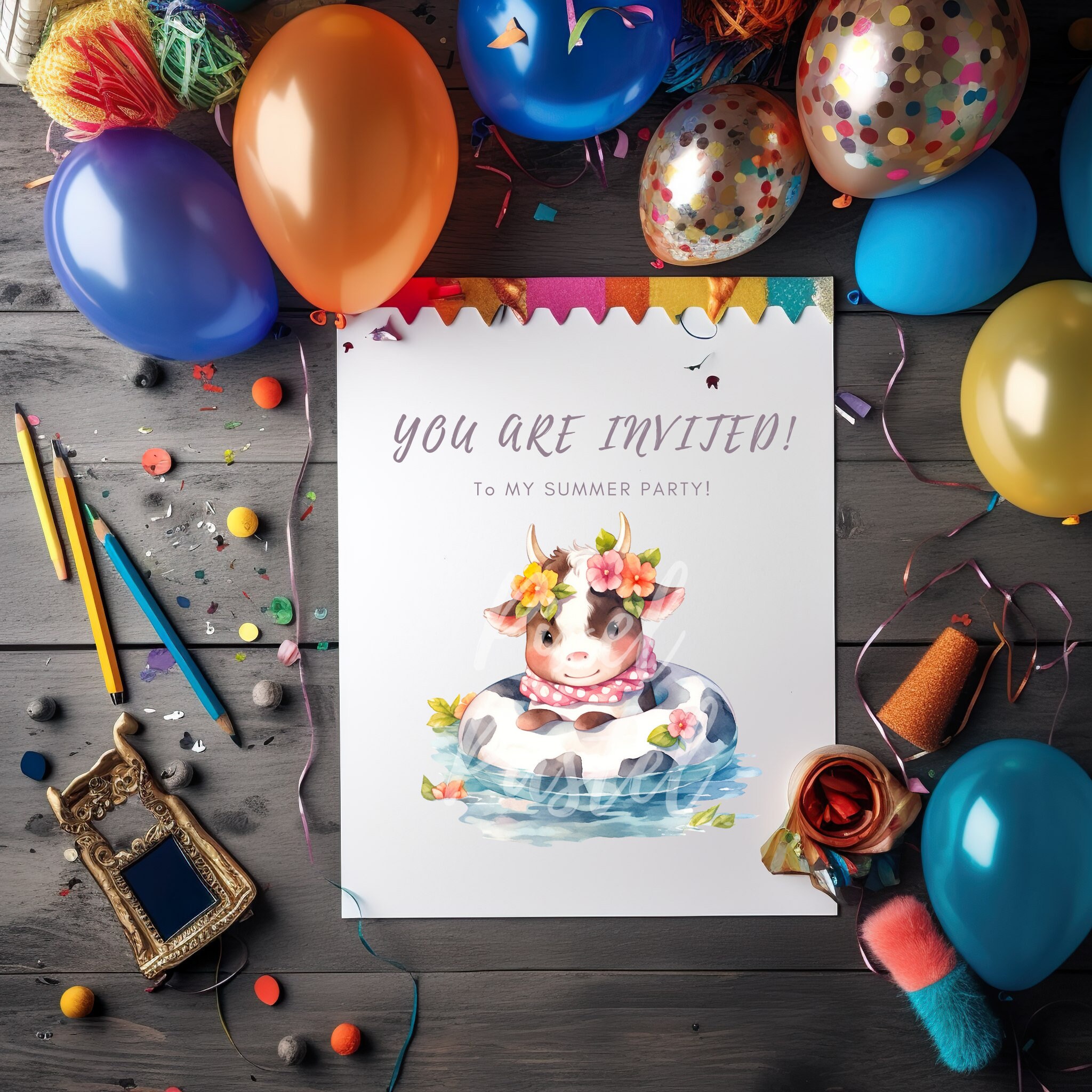 Watercolor Cute Animals Summer Activities Clipart Pool Party Kawaii ...