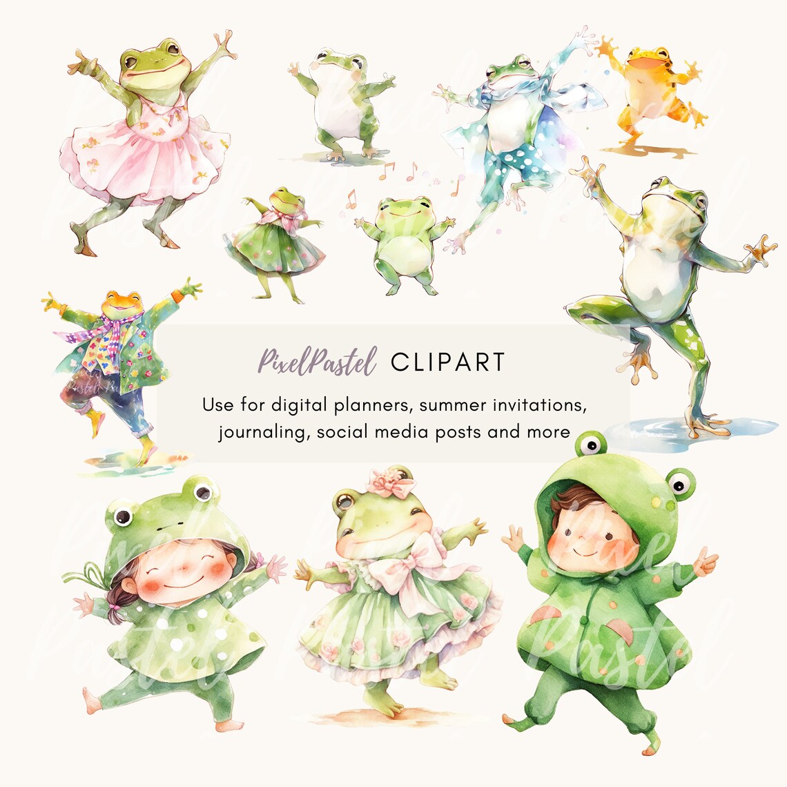 Watercolor Dancing Frog Clipart Frog Dress up Clip Art Frog Lover Art ...