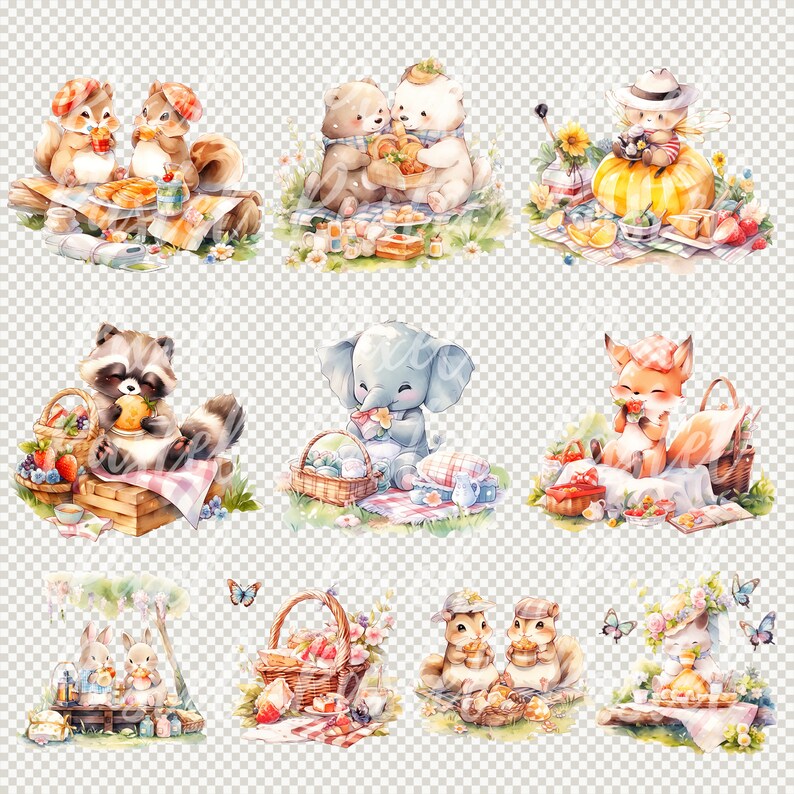 Picnic Animal Clip Art Summer Animal Clip Art Cute Animals - Etsy