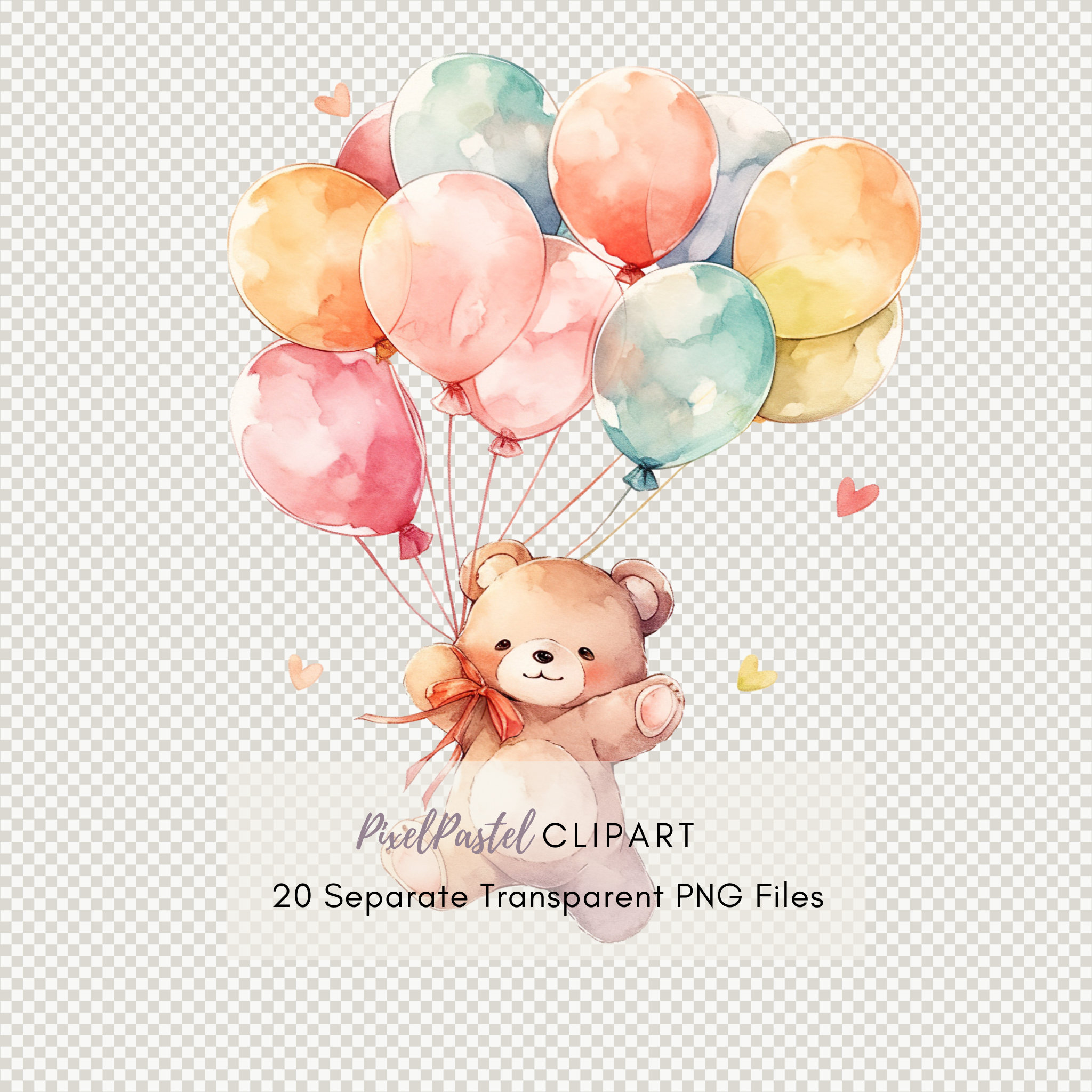 Watercolor Teddy Bear Balloon Clip Art Little Bear PNG Balloon Clip Art ...