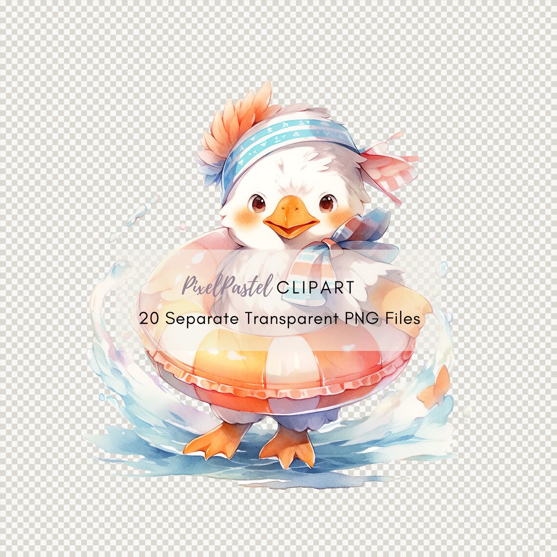 Watercolor Cute Animals Summer Activities Clipart Pool Party Kawaii ...