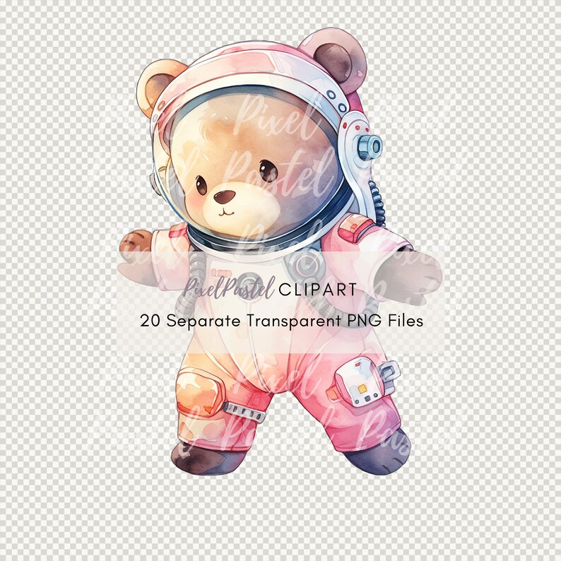 Watercolor Outer Space Astronaut Animal Kawaii Clip Art Bear Giraffe ...