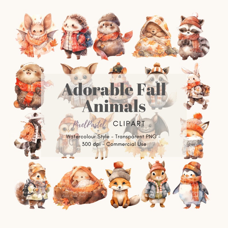 Fall Autumn Woodland Animals Clip Art Adorable Baby Animal PNG Animals ...