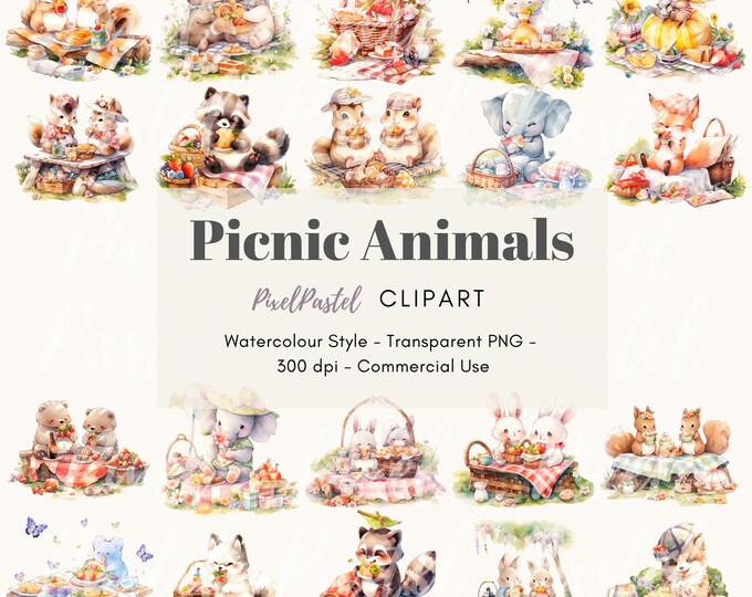 Adorable Summer Picnic Animals Clipart, 116 PNG Files, Digital Download ...