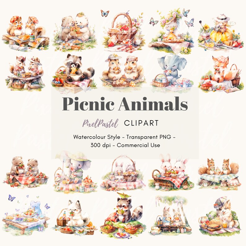 Picnic Animal Clip Art Summer Animal Clip Art Cute Animals - Etsy