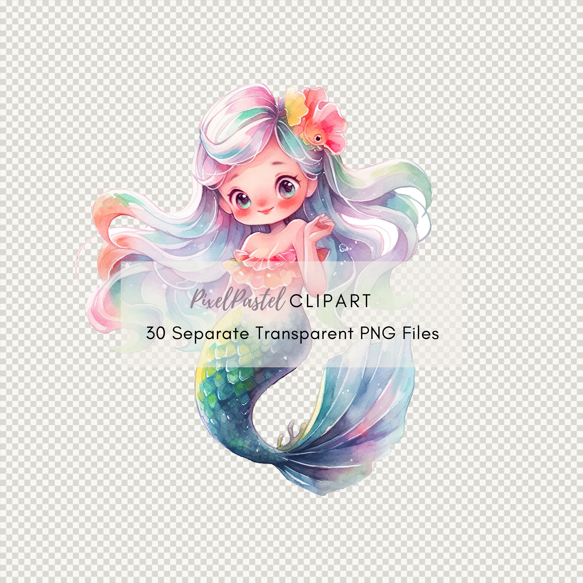 Mermaid Under the Sea Clipart, Merman, Cute Ocean Animal, Fantasy Clip ...