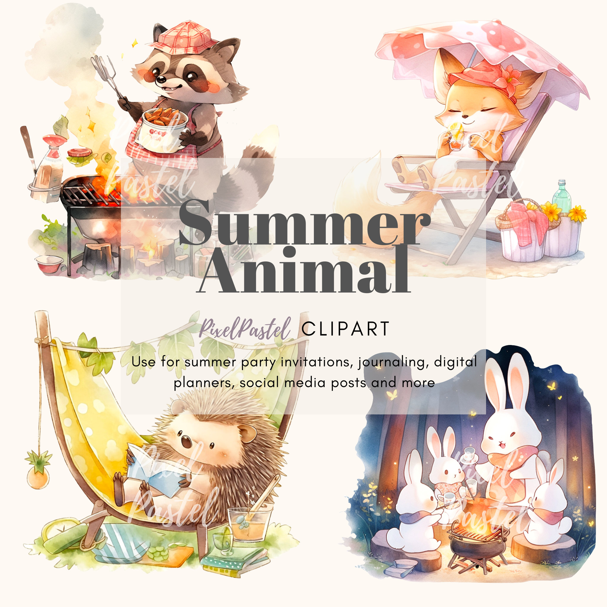 Watercolor Cute Animals V2 Summer Activities Clipart - Etsy