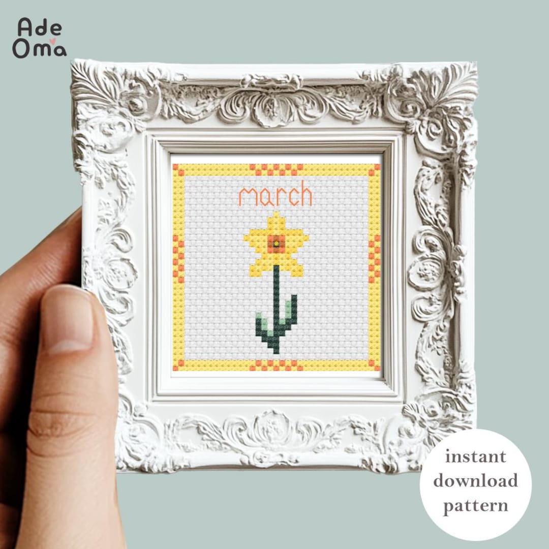 March Daffodil Cross Stitch Pattern Mini Birth Flower Design Beginner ...