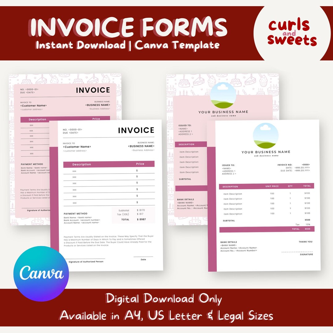 Editable Invoice Form | Pink Invoice Form Template | Etsy Shop Bakery ...