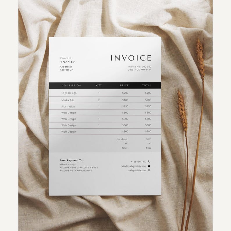 Minimalist Invoice Template, Editable Canva Design (digital Download ...