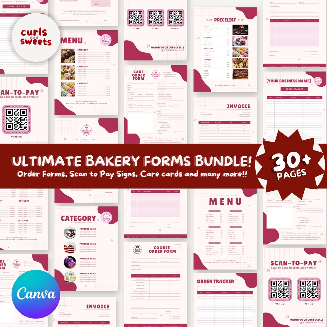 Ultimate Bakery Forms Canva Template | Invoice Forms, QR Code Sign ...