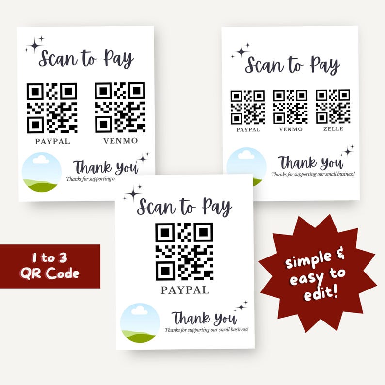 Scan to Pay Sign: Minimalist QR Code, Small Business (canva Template ...