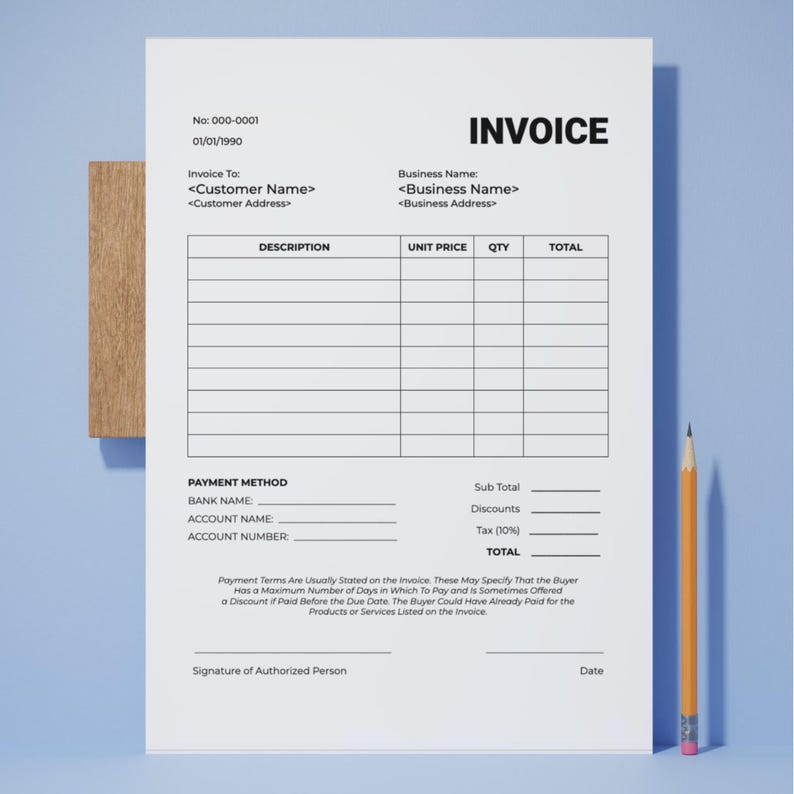 Editable Invoice Template: Simple Business Form (google Docs, Printable ...