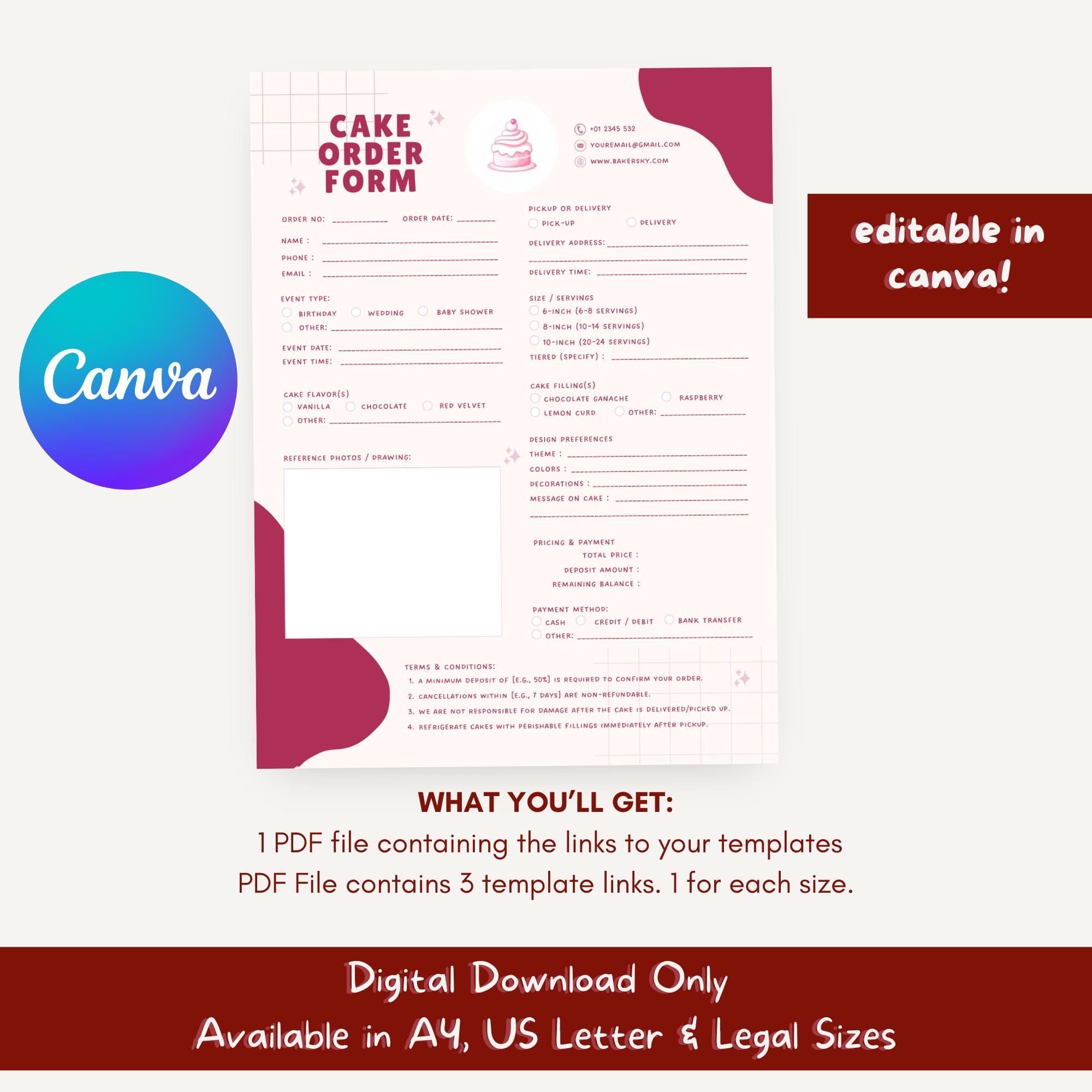 Pink Order Form Template Bundle | Editable Business Forms (A4, Letter ...