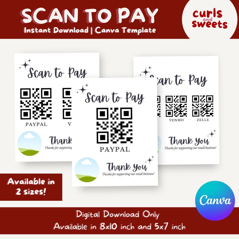 Scan to Pay Sign: Minimalist QR Code, Small Business (canva Template ...