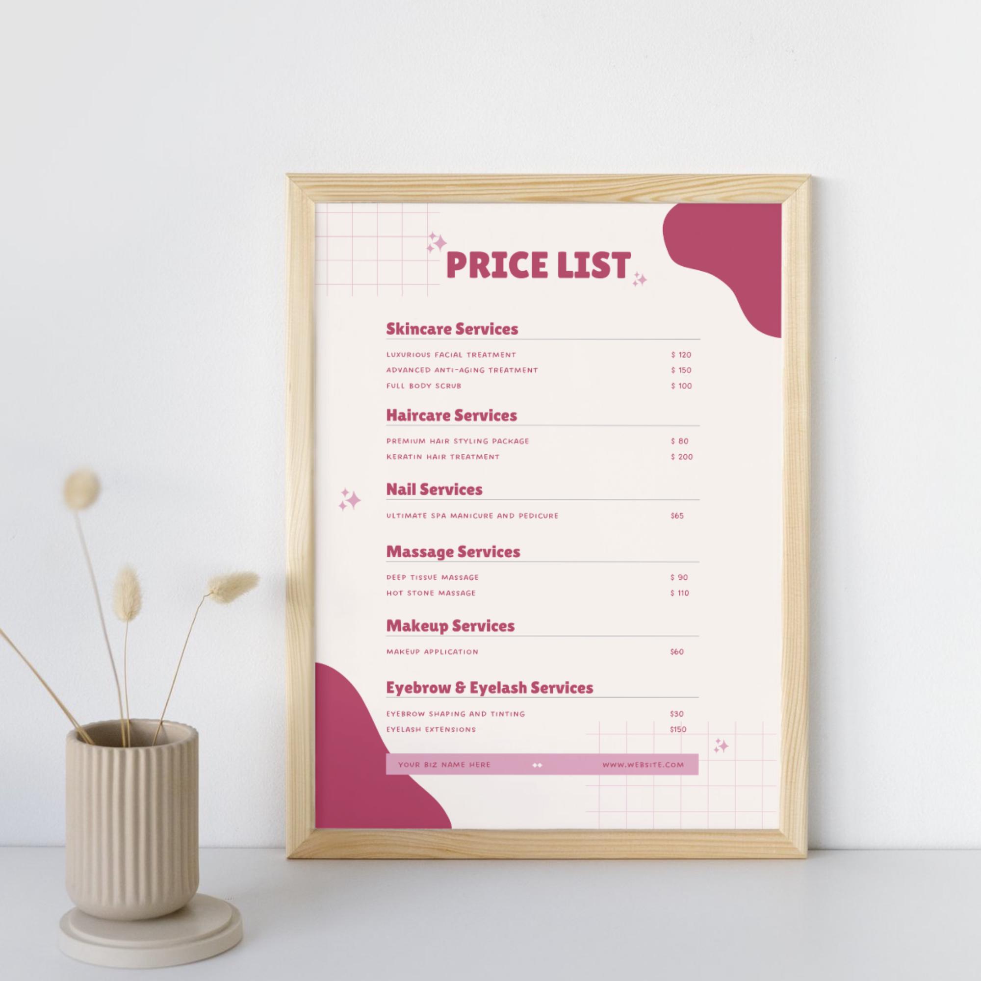 Editable Price List Template | Price List | Bakery Business Forms ...