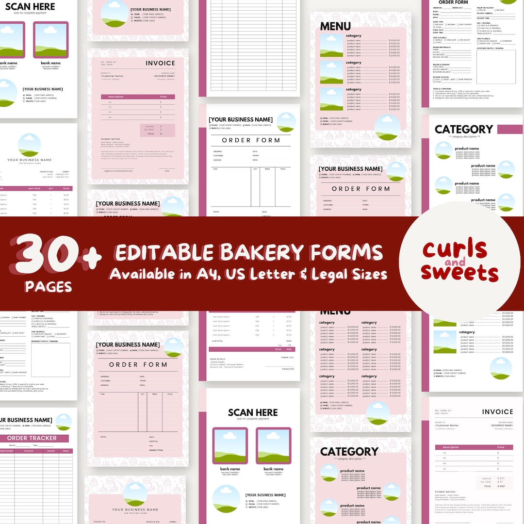 Editable Bakery Forms Canva Template | Invoice, Order, Menu (digital ...