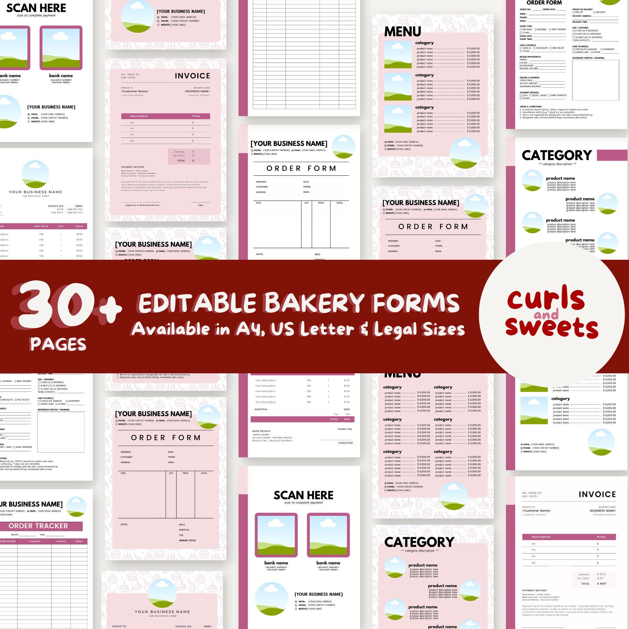 Editable Bakery Forms Canva Template | Invoice Forms, QR Code Sign ...