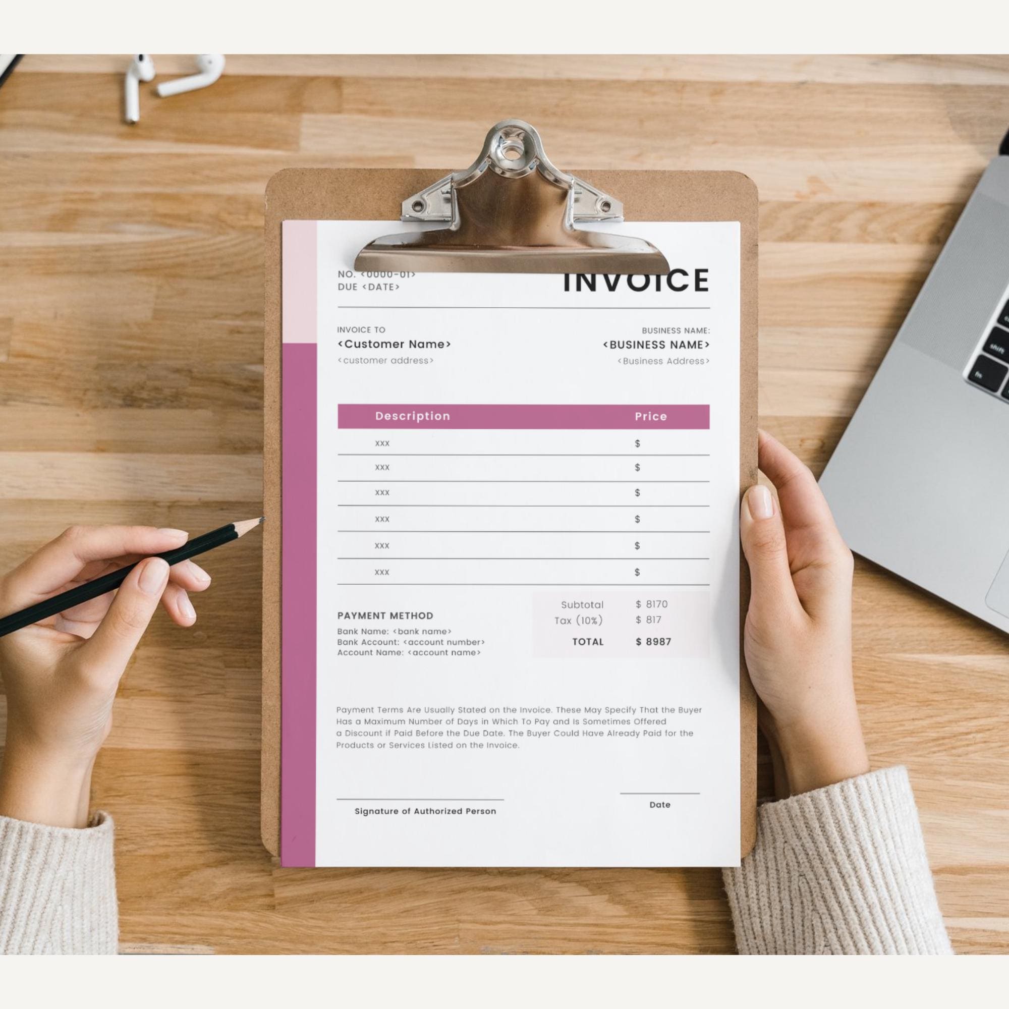 Editable Invoice Form | Pink Invoice Form Template | Etsy Shop Bakery ...