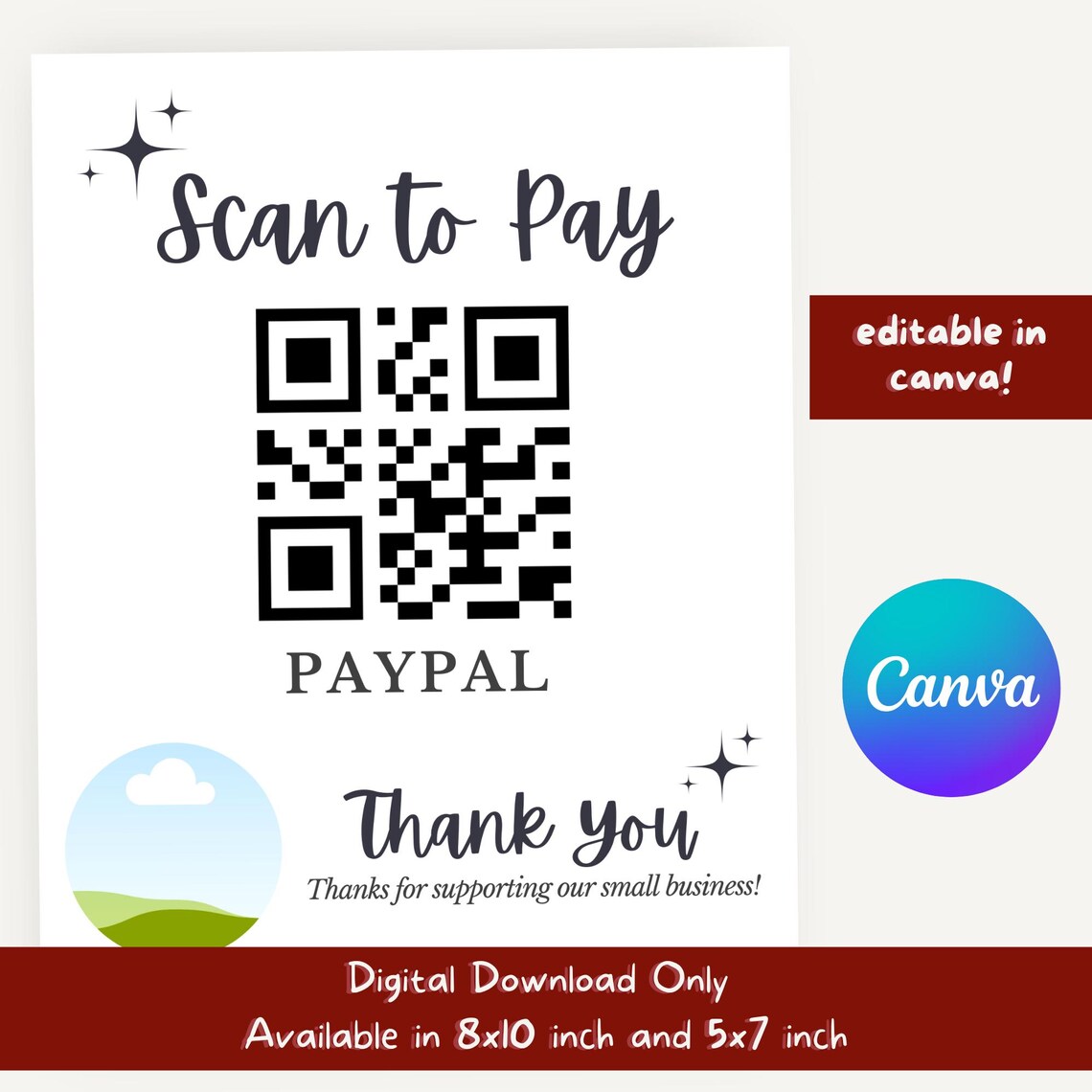 Scan to Pay Sign: Minimalist QR Code, Small Business (canva Template ...