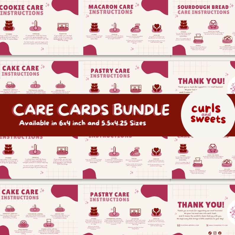 Editable Bakery Care Card Bundle, Small Business Thank You (digital ...