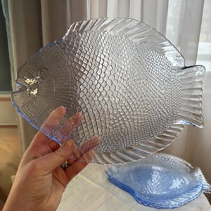 Vintage Blue Glass Pasabahce Molded Fish Plates Set of 4 - Nautical ...
