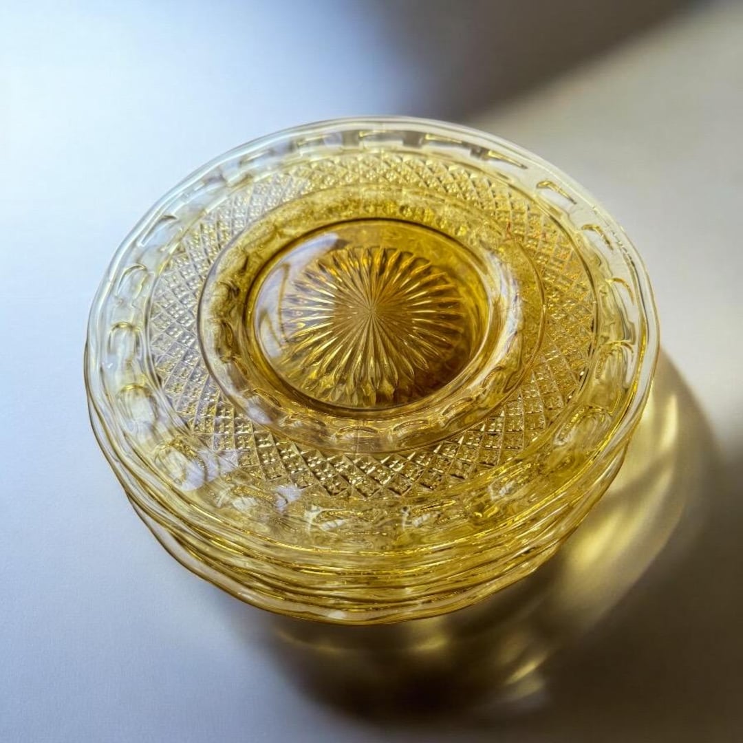 Set of 6 Vintage Yellow Depression Glass Plates – 8” Pressed Glass ...