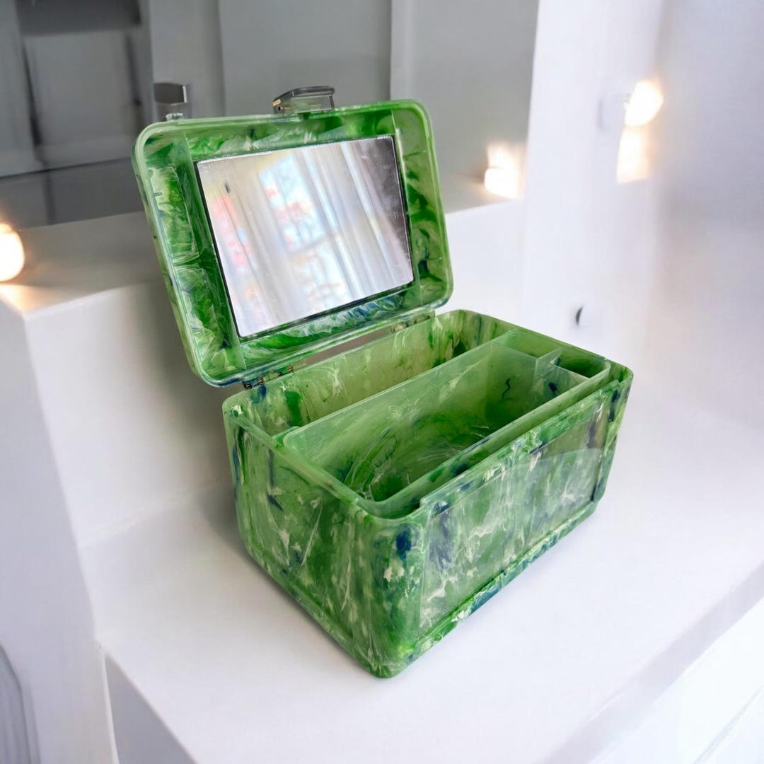 Vintage Caboodles Makeup Case - Color Collisions Green Marble Tote With ...