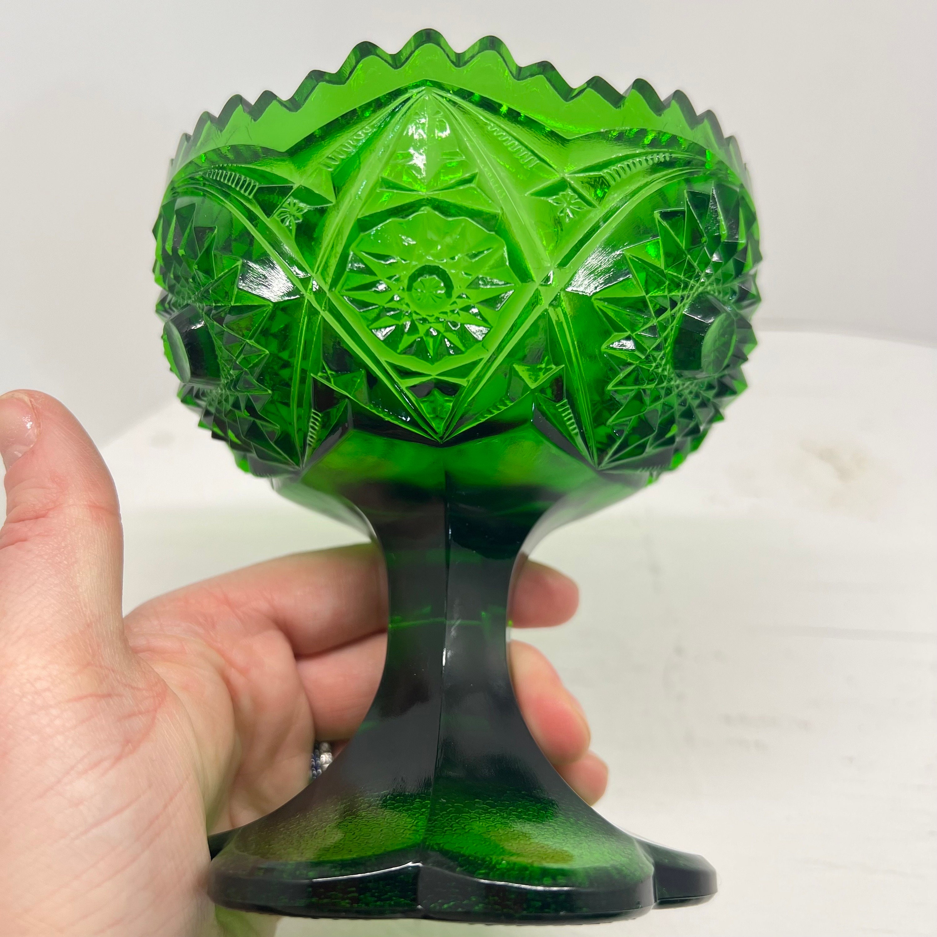 Vintage Emerald Green Glass Compote Pedestal Bowl Kemple Wheaton ...