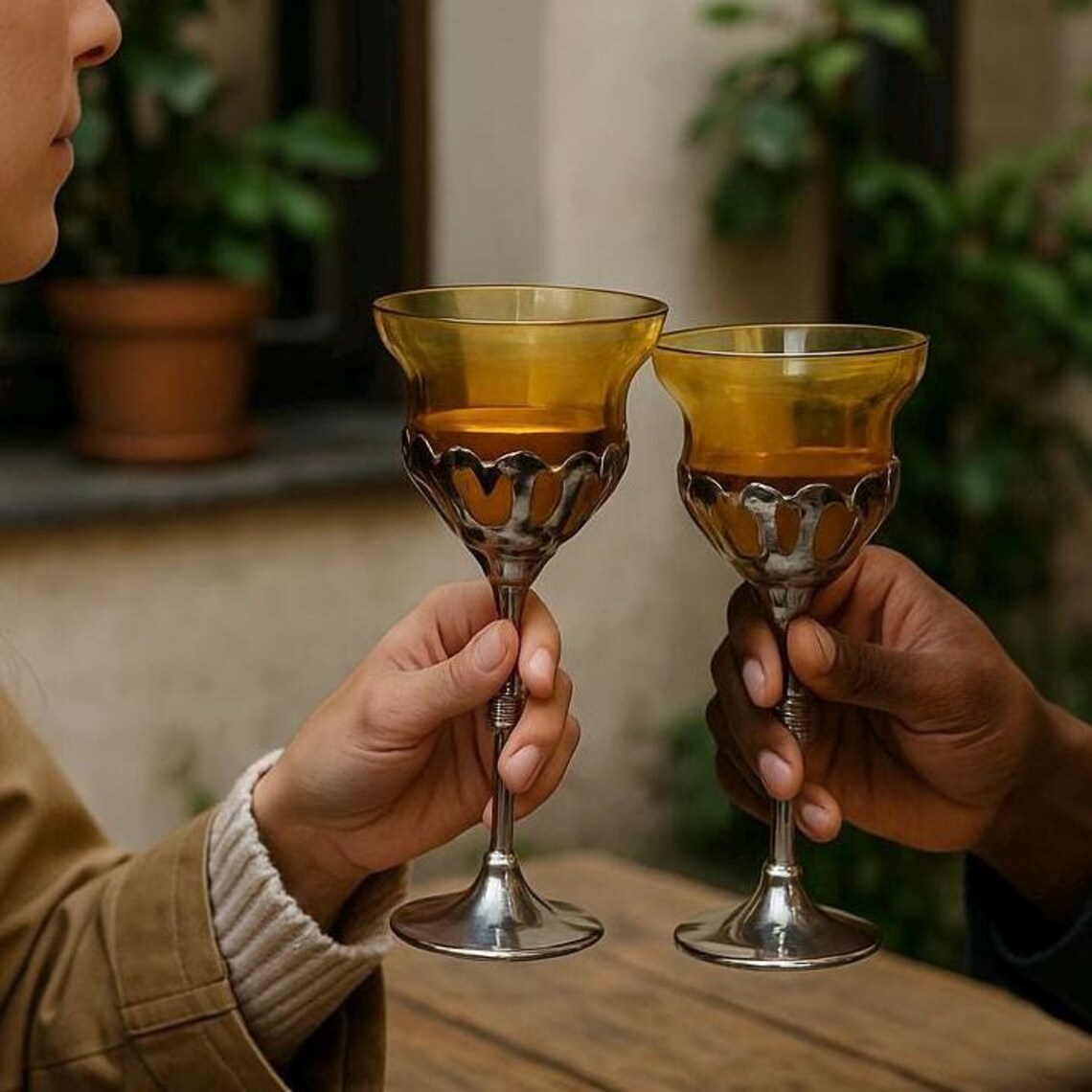 Vintage Cambridge Farberware Wine Glasses – Set of 2 Silver Tone Stem ...