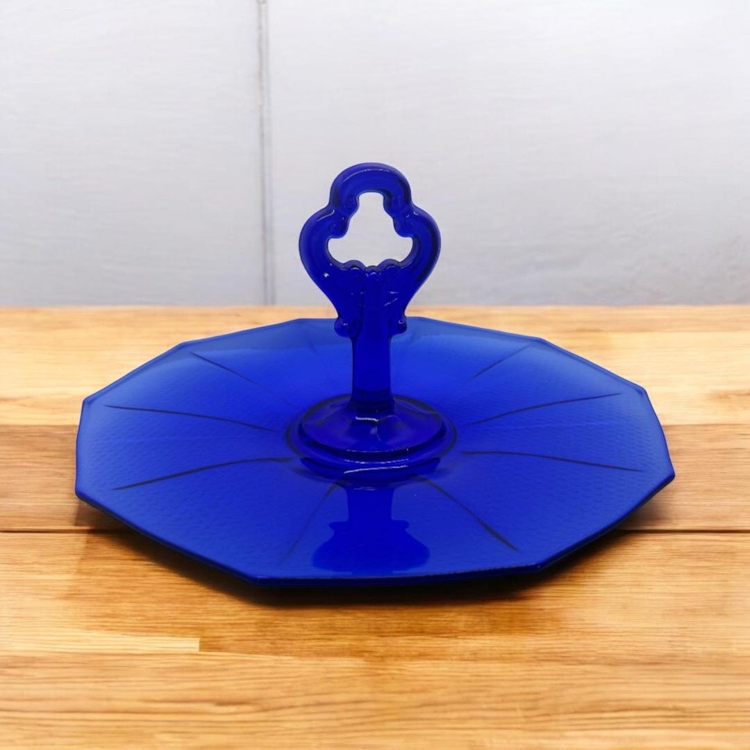 Vintage Cambridge Cobalt Blue Decagon Tray – Art Deco Glass Server With ...
