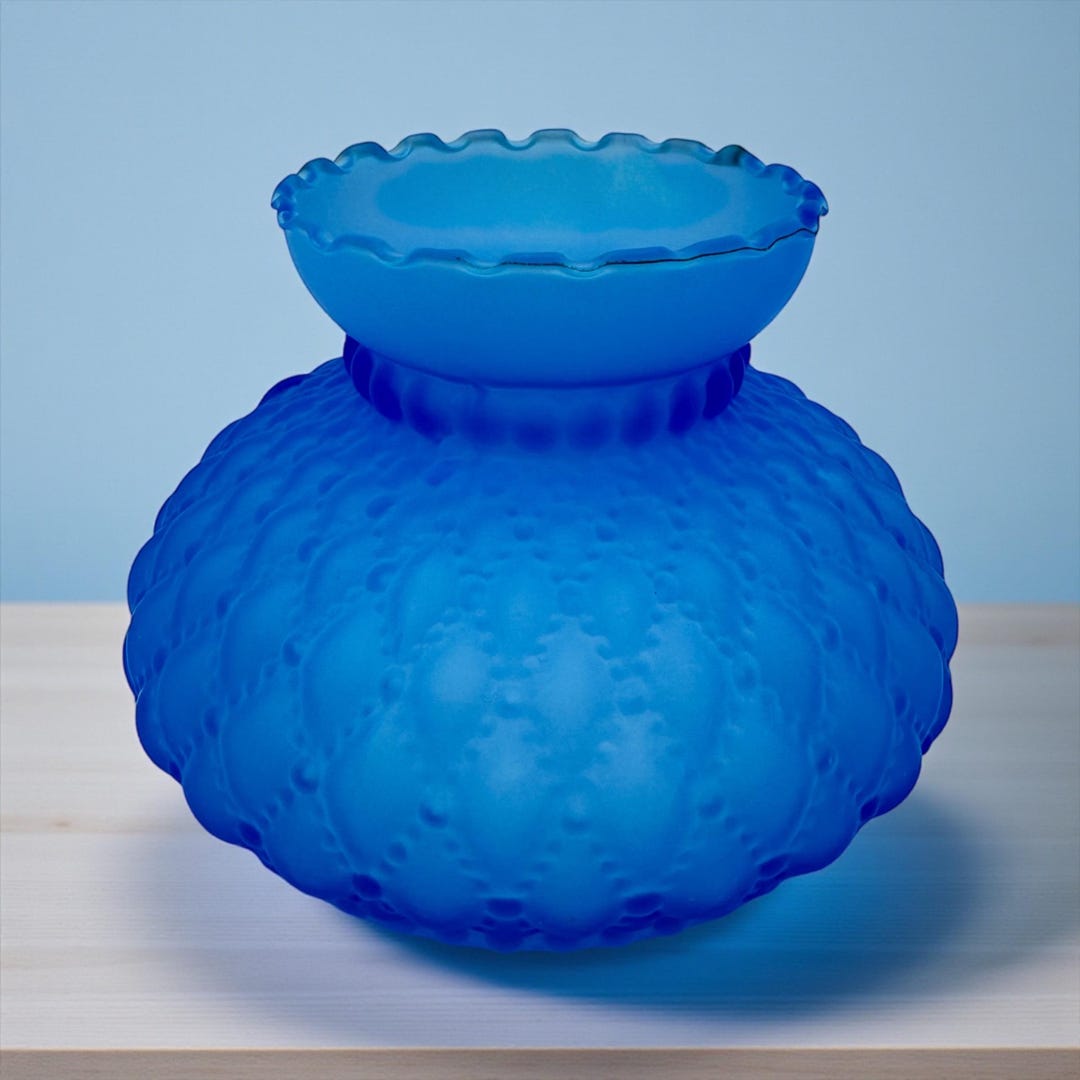 Vintage Frosted Blue Diamond Quilt Lamp Shade – 6” Fitter – Replacement ...