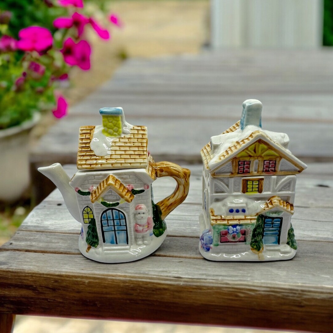 Vintage Ceramic Christmas Cottages Sugar Bowl & Creamer Set – Houston ...