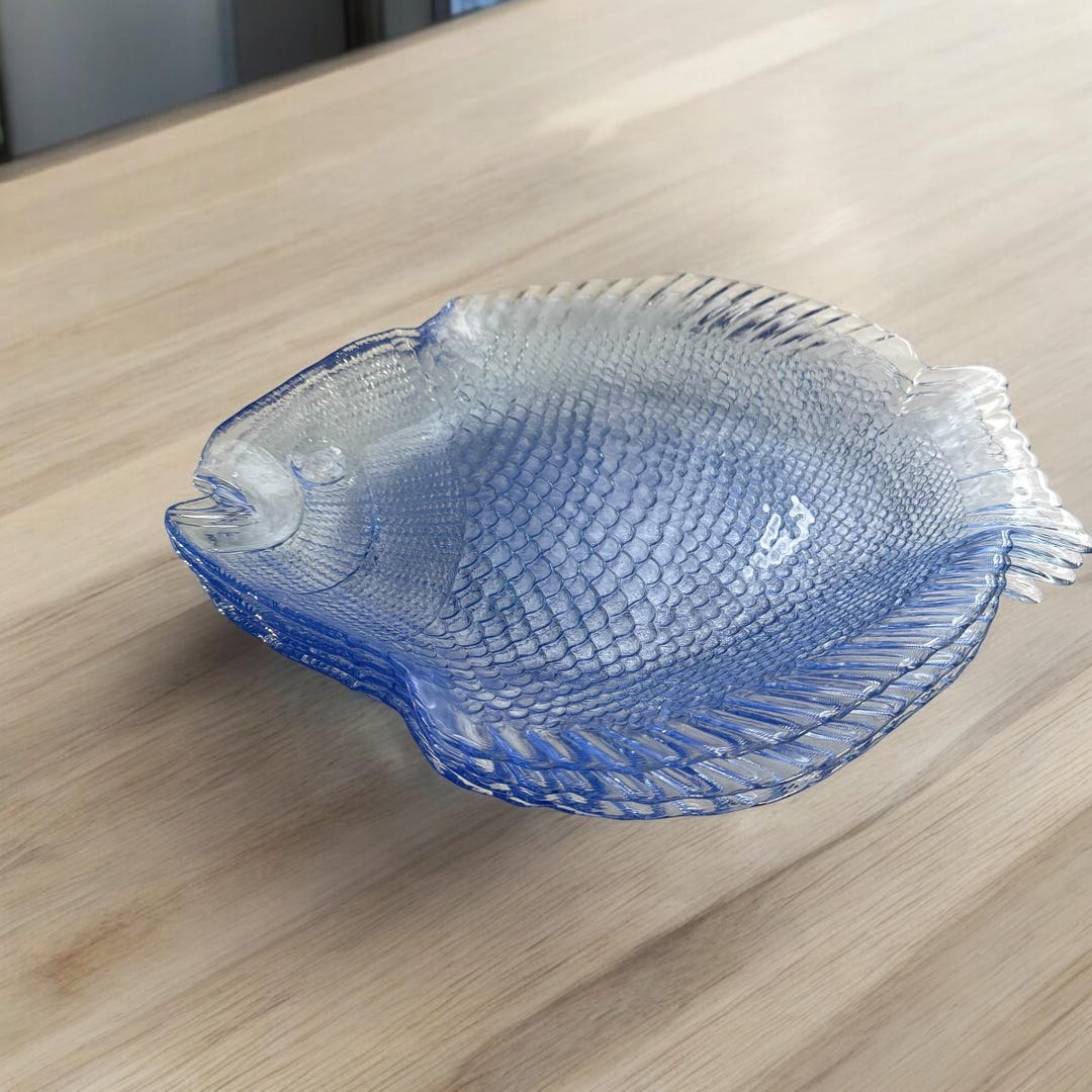 Vintage Blue Glass Pasabahce Molded Fish Plates Set of 4 - Nautical ...