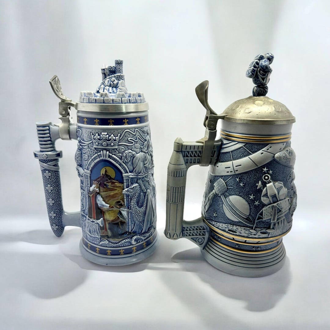 Vintage AVON Beer Stein - 1995 Knights of the Realm Blue Stein or 1991 ...