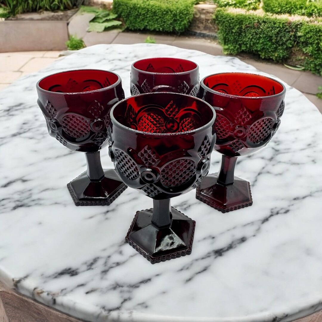 Vintage Avon Ruby Red Glass Goblets – Cape Cod Pattern – 6” Tall Water ...