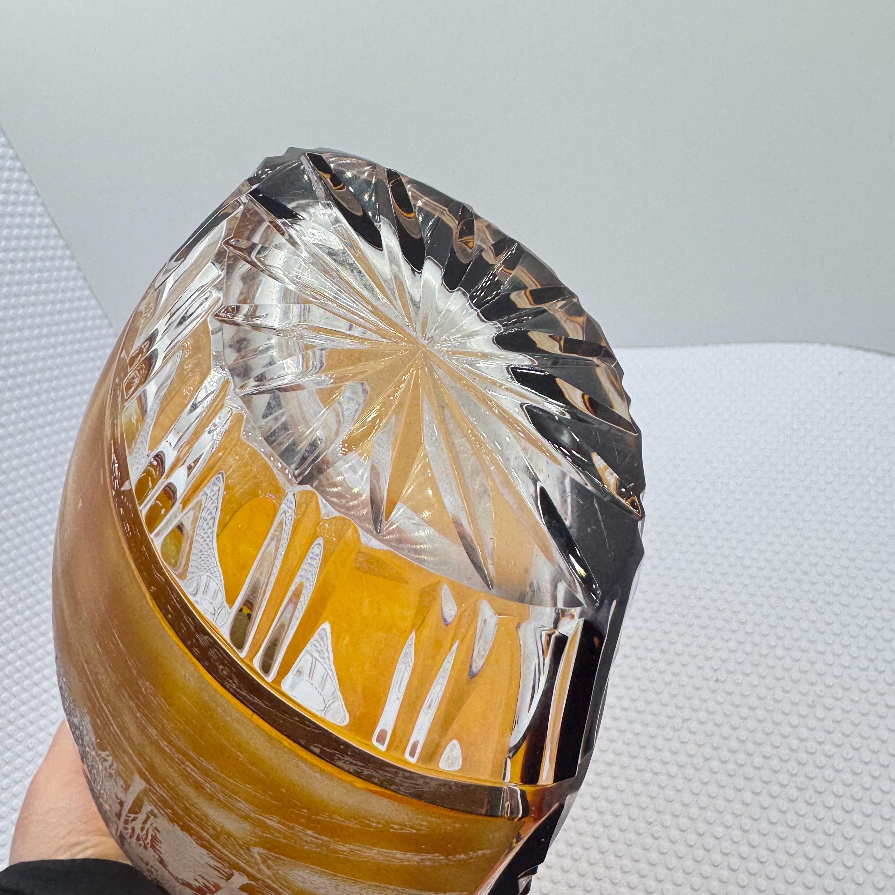Vintage Julia Moth Blown Cut Crystal Amber Vase - Etched Glass Tree ...