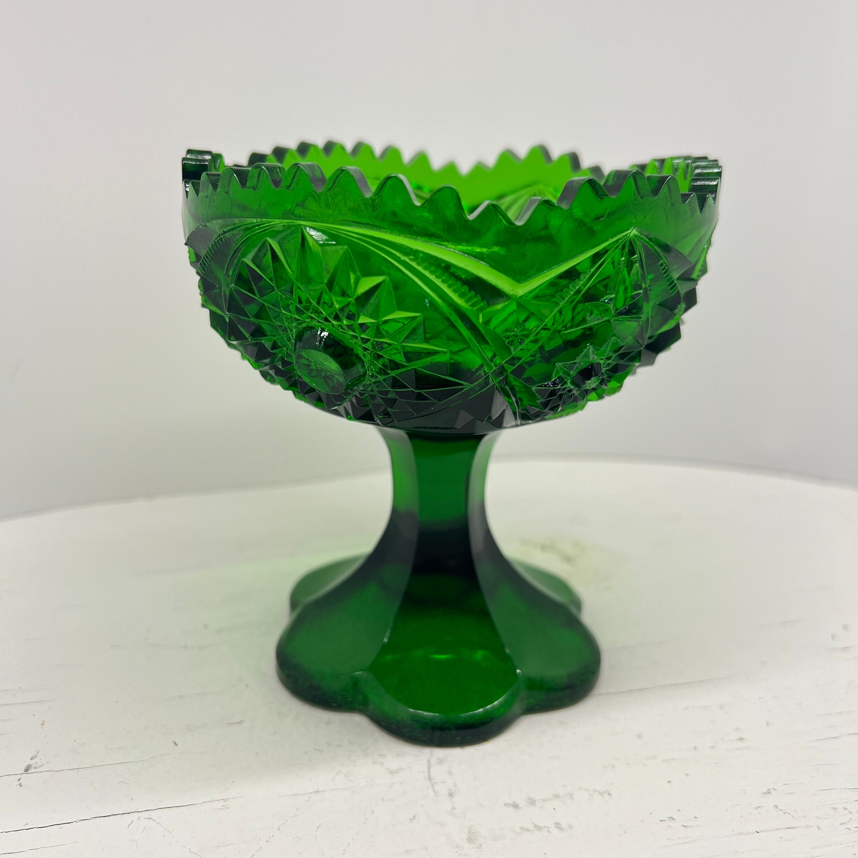 Vintage Emerald Green Glass Compote Pedestal Bowl Kemple Wheaton ...