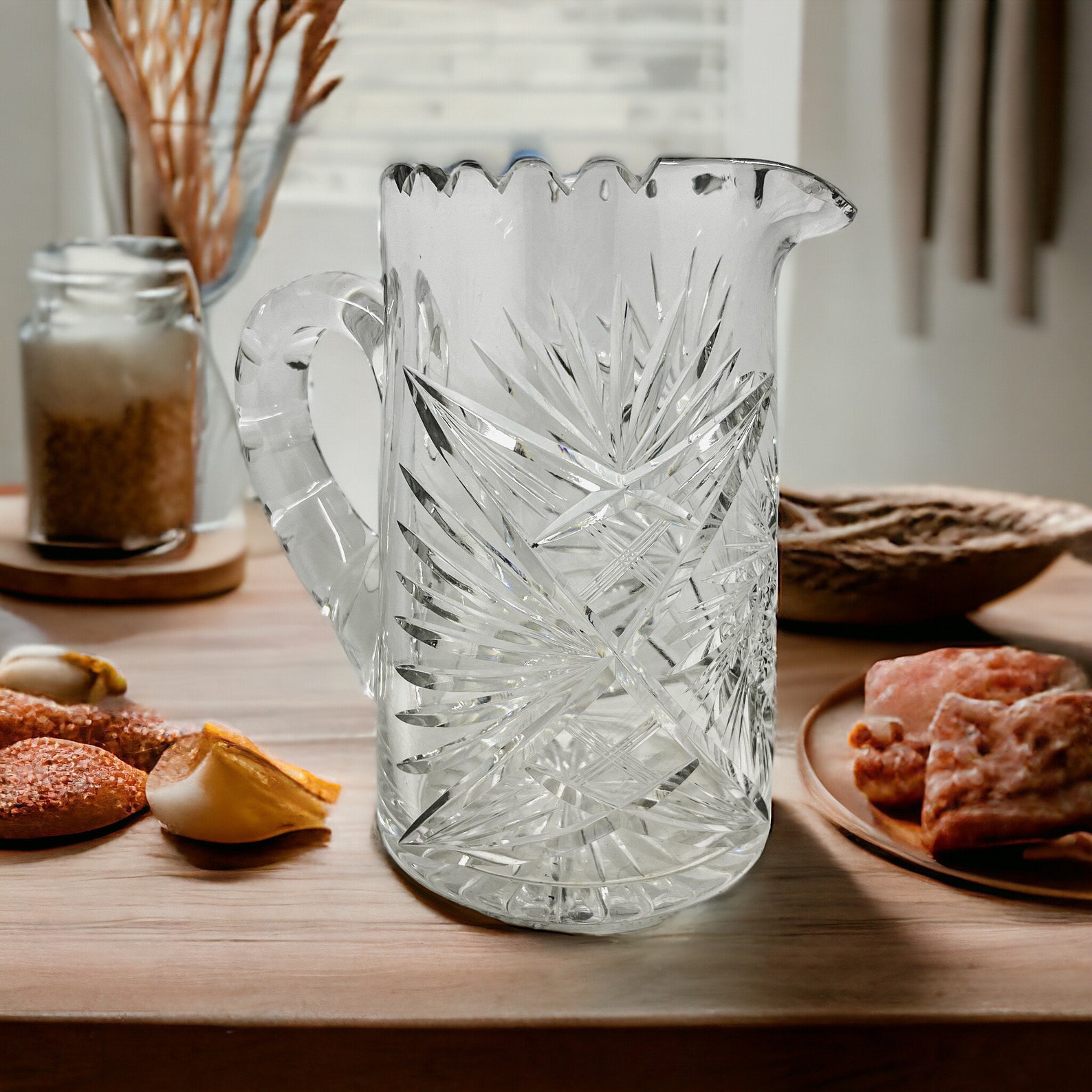 Vintage American Brilliant Cut Glass Pitcher Heavy Crystal With ...