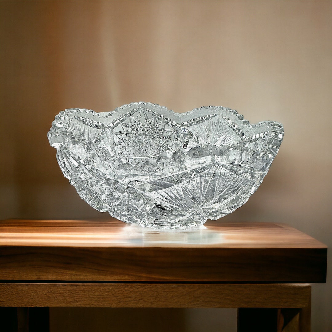 Vintage American Brilliant Cut Glass Bowl Heavy Cut Glass Hobstar ...