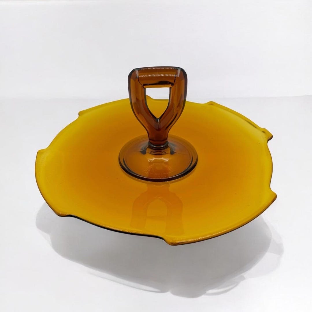 Vintage Amber Glass Tidbit Tray With Handle – Mid Century Modern ...