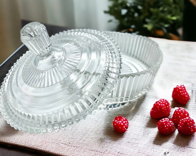 Vintage Anchor Hocking Queen Mary Clear Candy Dish & Lid - Ribbed Glass ...