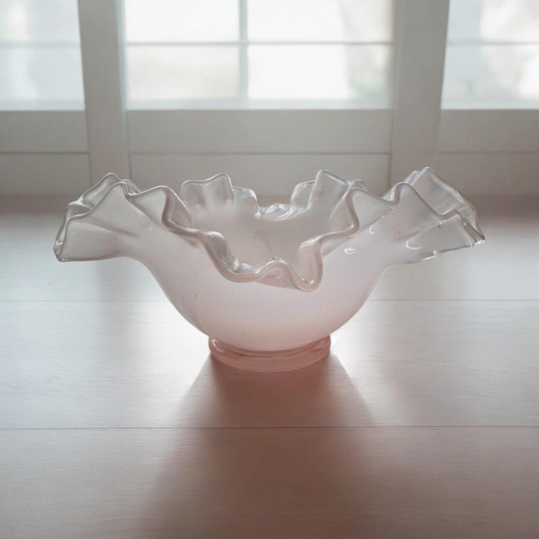 Vintage Fenton Glass Light Pink Rose Dish - Ruffled Crumped Glass Bowl ...
