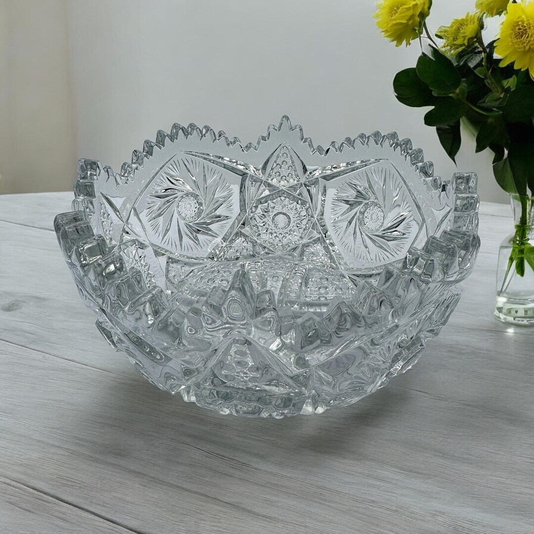 Vintage American Brilliant Cut Glass Bowl - Heavy Cut Glass - Hobstar ...